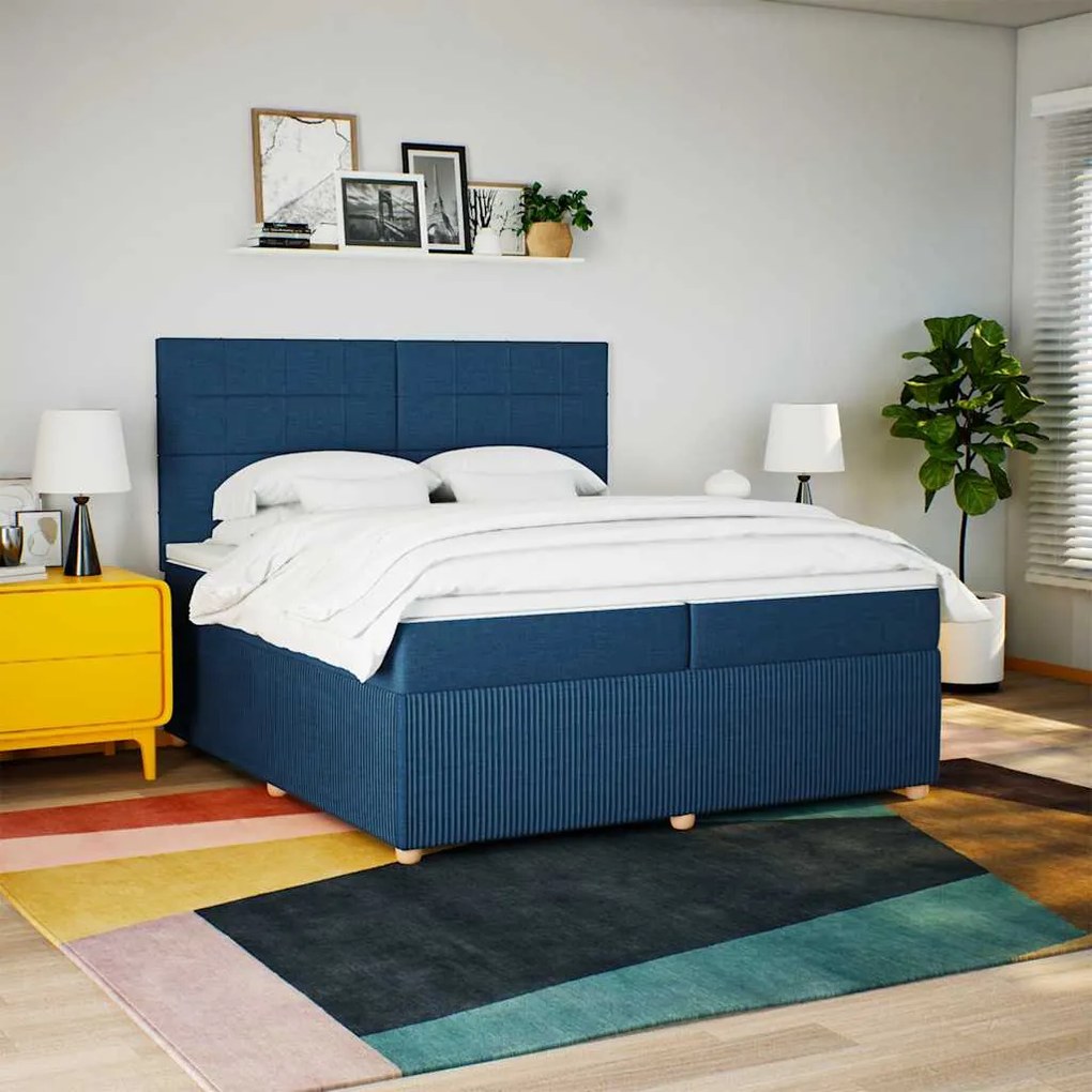 Box spring postel s matrací modrá 200x200 cm textil 3294469
