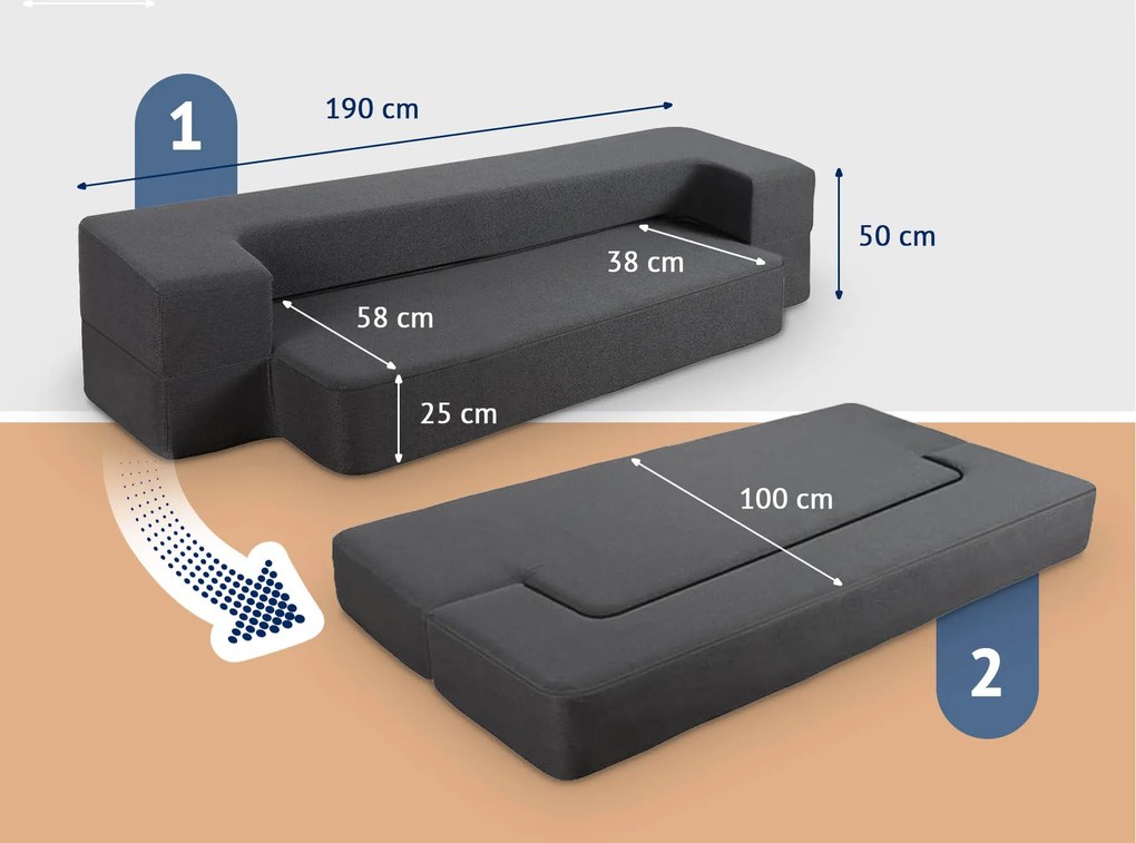 Dormeo rozkládací pohovka a matrace 2v1 - šedá  černá
