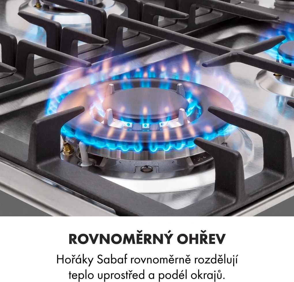 Klarstein Ignito 4 Zonen, plynová varná deska, 4 hořáky Sabaf, nerezová ocel, stříbrná
