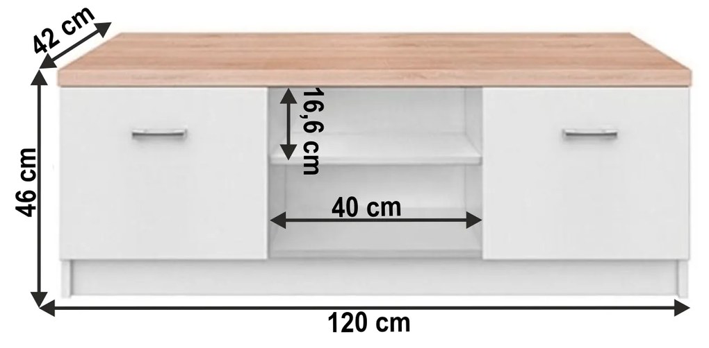 Kondela RTV stolek 2D, bílá / dub sonoma, TOPTY TYP 15