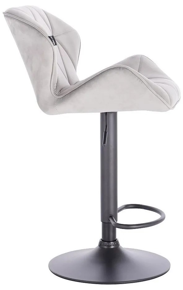 Velurová barová židle MILANO - světle šedá na černé podstavě