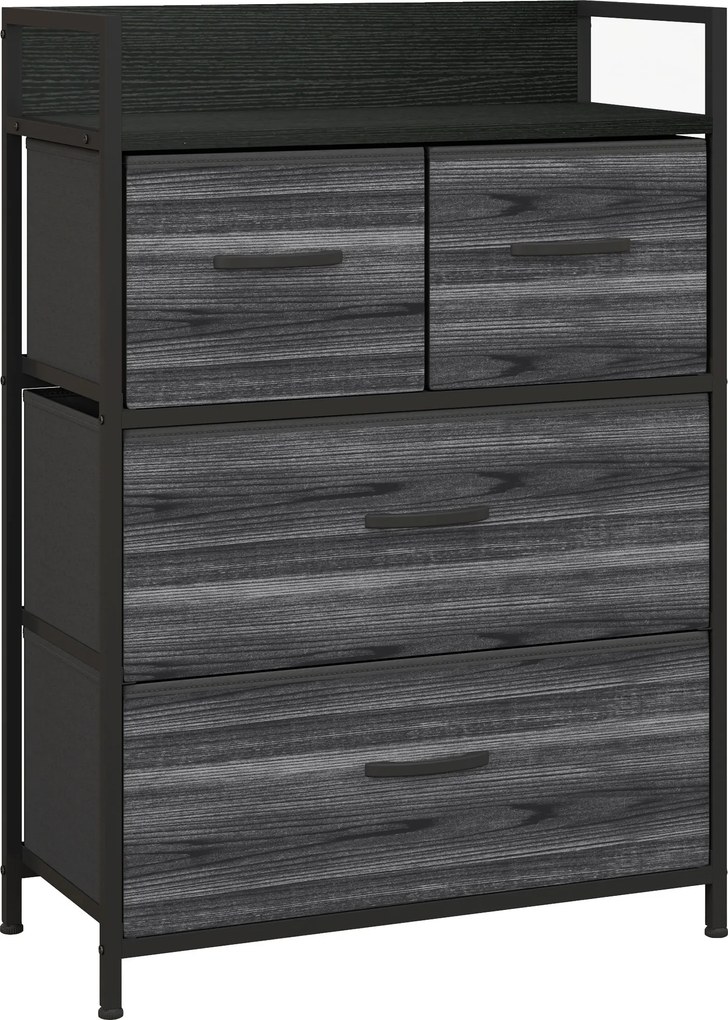 HOMCOM komoda, sideboard, 4 látkové zásuvky, průmyslový design, 60x29x85 cm, černá