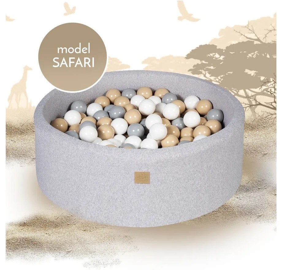 Šedý látkový bazének s míčky ø 90 cm výška 30 cm Montessori – Meowbaby