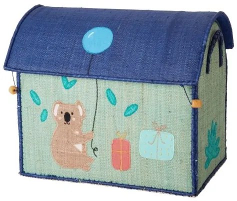 rice Dětský úložný box Raffia Birthday Animals S, modrá barva, multi barva