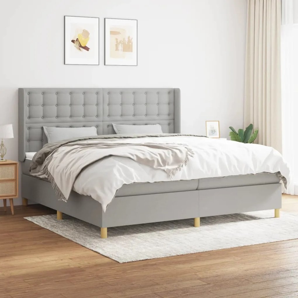 Box spring postel s matrací světle šedá 200 x 200 cm textil 3132337