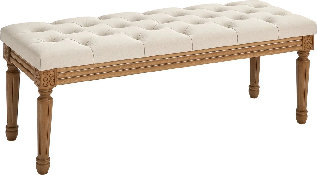 HOMCOM Lavice, čalouněná lavice s vzhledem lnu, dřevěné nohy, postelová lavice pro ložnici, obývací pokoj, chodbu, 120 x 41 x 48 cm, krémová | Aosom