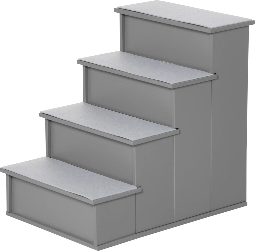 PawHut Pet Stairs - 4-stupňové schody pro psy a kočky s protiskluzovou podložkou, pomocná žebřík pro auto, postel a pohovku, šedé 40 x 59 x 54,2 cm |