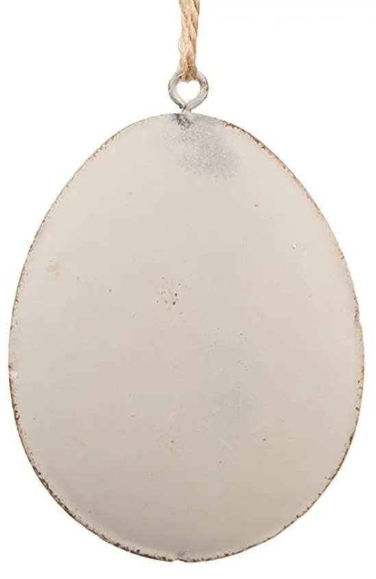 Béžové antik plechové závěsné vajíčko se zlatými srdíčky - 8*1*6 cm