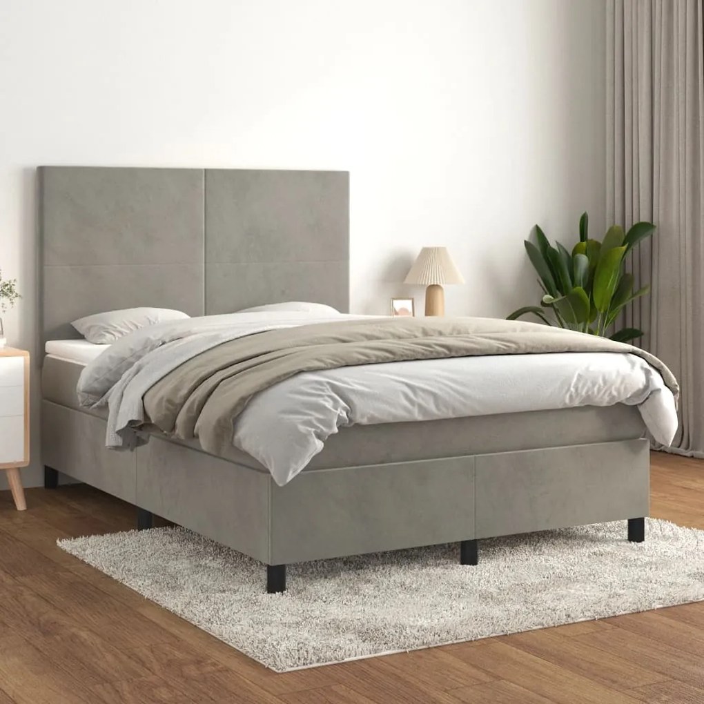 Box spring postel s matrací světle šedá 140x200 cm samet 3142905