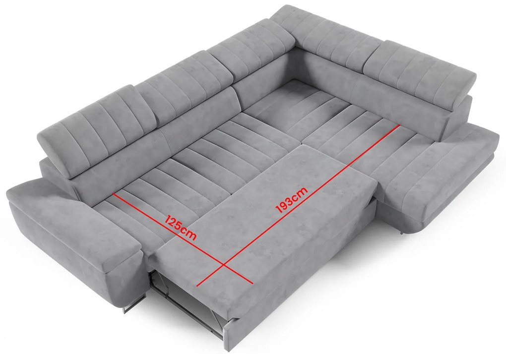 Rohová rozkládací sedací souprava do L HORIZONTE, 271 cm, s úložným prostorem Roh pohovky: Pravý roh, Barva látky: Tmavě šedá (Monolith 92)