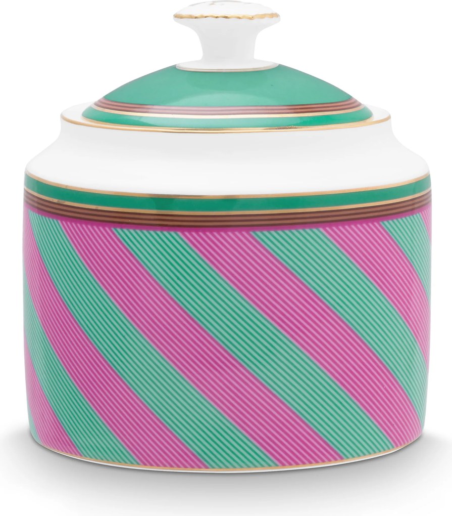 Pip Studio Pip Chique Stripes cukřenka 550ml, růžovo-zelená (Porcelánová cukřenka 550 ml)