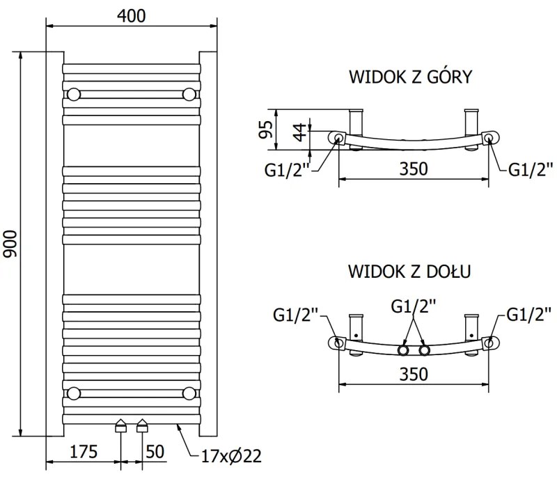 Mexen Ares koupelnový radiátor 900 x 400 mm, 312 W, Bílá - W102-0900-400-00-20