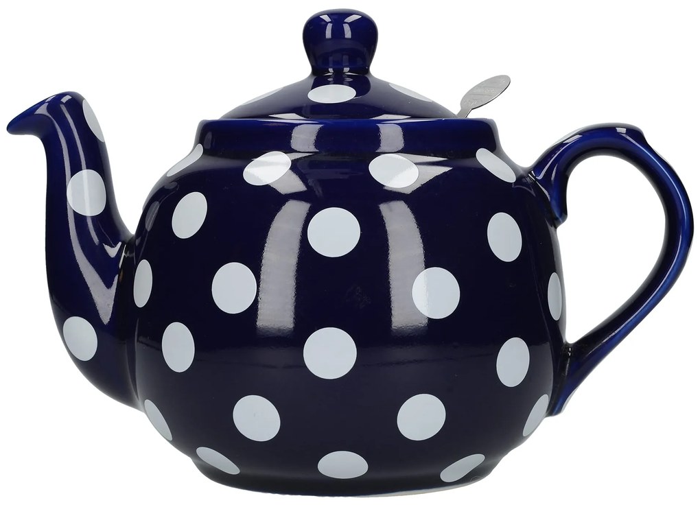 Tmavě modrá čajová konev s bílými puntíky London Pottery