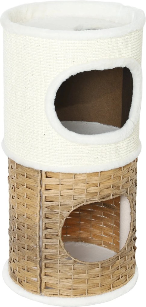 PawHut Škrabací Barevný Válec 80 cm Vysoký Ø 40 cm Třípatrový Kočičí Válec s Plyšovým Okrajem, Kočičí Doupě, Škrabací Sloupek pro Kočky Střední Velik…