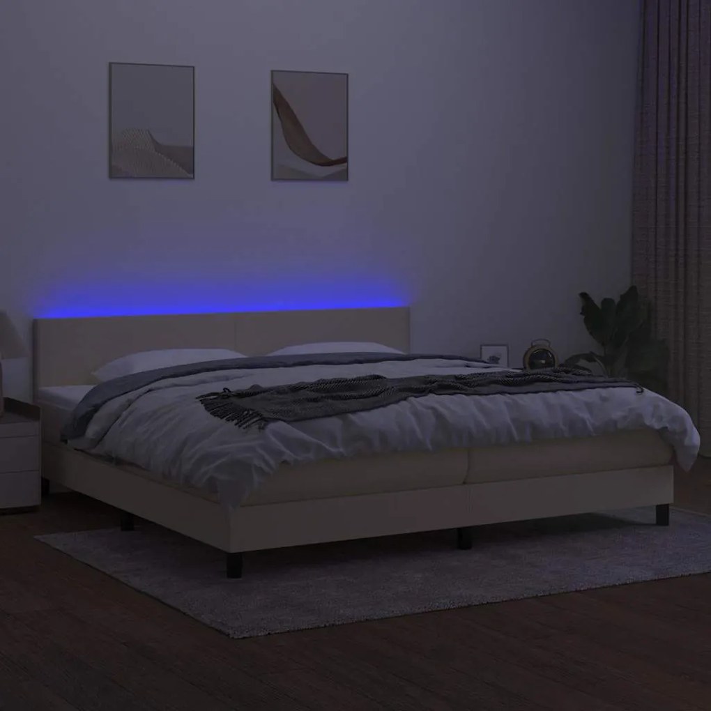 Box spring postel s matrací a LED krémová 200x200 cm textil 3133026
