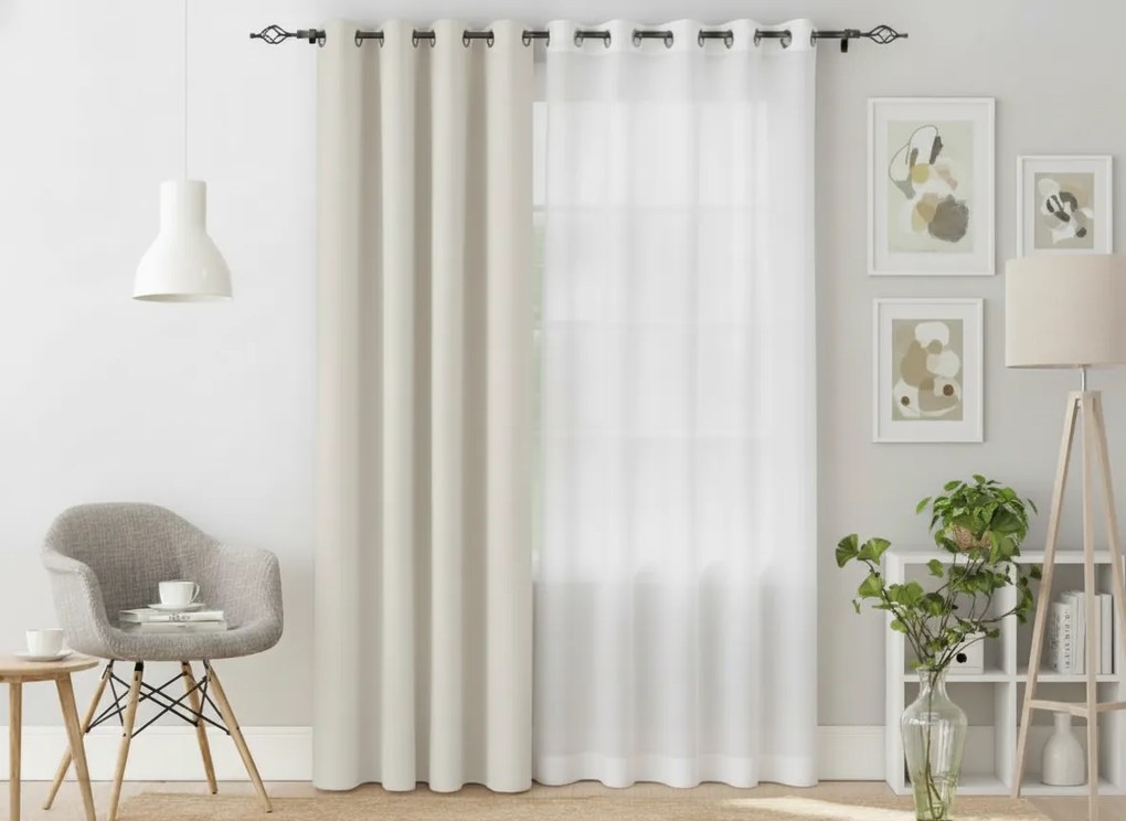 Bílo-krémový závěs OXFORD 140x270 cm Zavěšení: Řasící páska