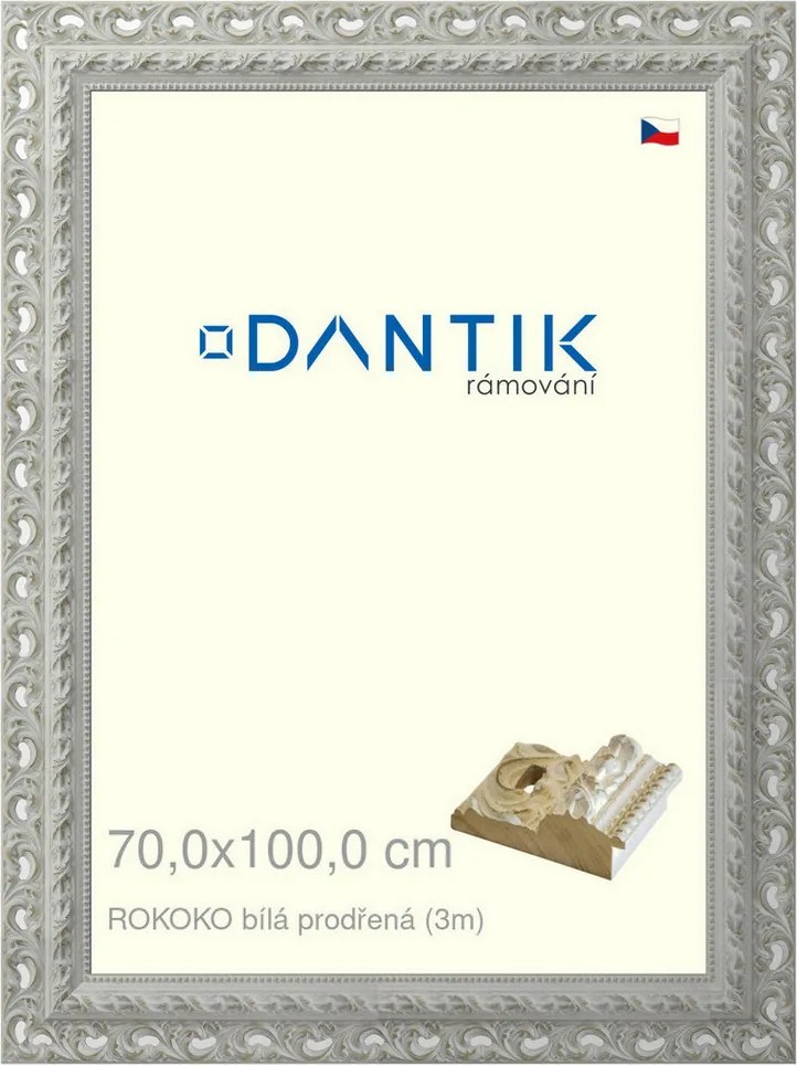 DANTIK rámeček 70x100 | ROKOKO bílá prodřená (Plexi Čiré)