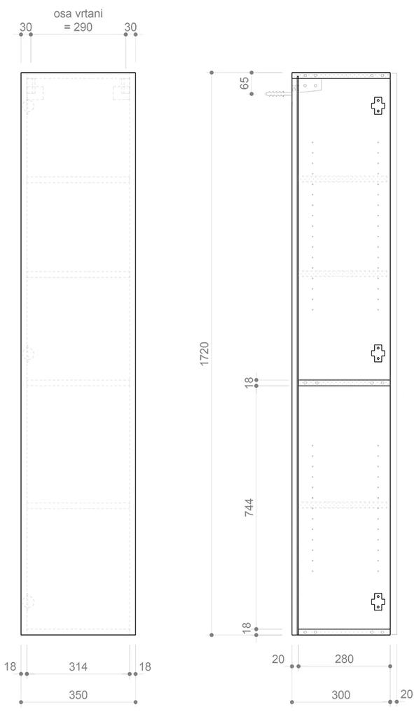 Sapho ESPACE skříňka 35x172x32cm, 1x dvířka, levá/pravá, dub alabama ESC330-2222