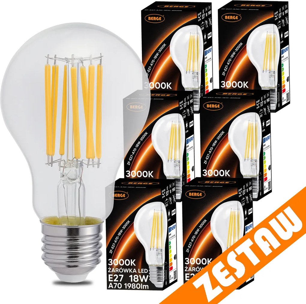 BERGE SADA 6x LED žárovka E27 18W 1980lm 3000K - teplá bílá