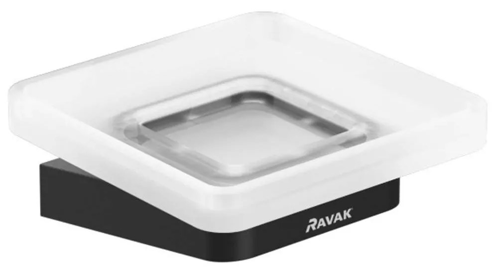 Ravak 10° - Mýdlenka s držákem, černá/sklo X07P556