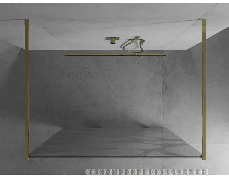 Mexen Kioto, průchozí sprchová zástěna 100 x 200 cm, 8mm sklo čiré/bílý vzor, 2x zlatá stabilizační rozpěra, 800-100-002-50-97