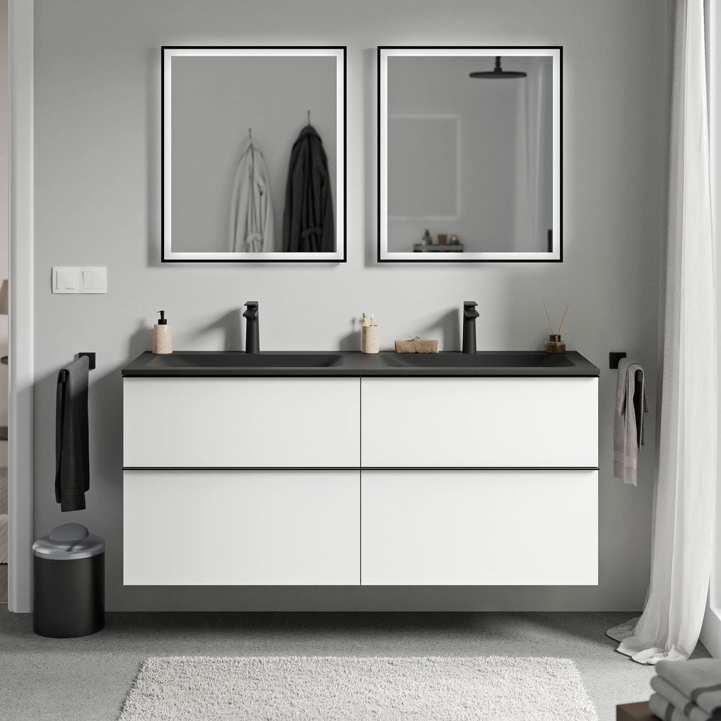 Koupelnová skříňka LAVOA 140 cm s umyvadlem z minerálního odlitku CREAM - možnost volby barvy