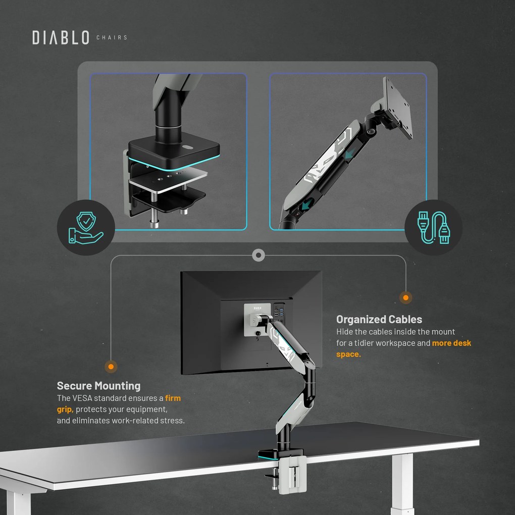 Držák monitoru 49" LED RGB, šedo-černý: Diablo X-Arm