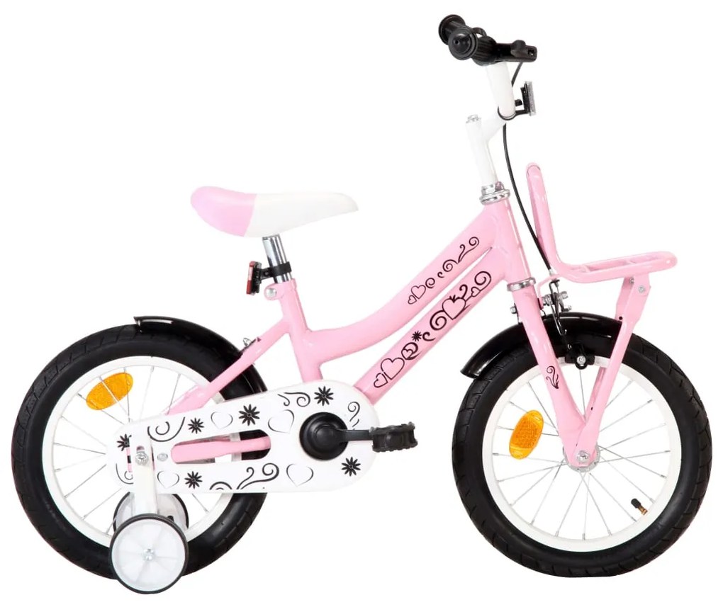 92194 vidaXL Dětské kolo s předním nosičem 14'' bílo-růžové