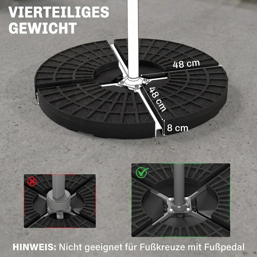 Outsunny Zátěž na Slunečník 4-dílný Základ pro Slunečník Plnitelný 52 kg Vody nebo 68 kg Písku HDPE Černá