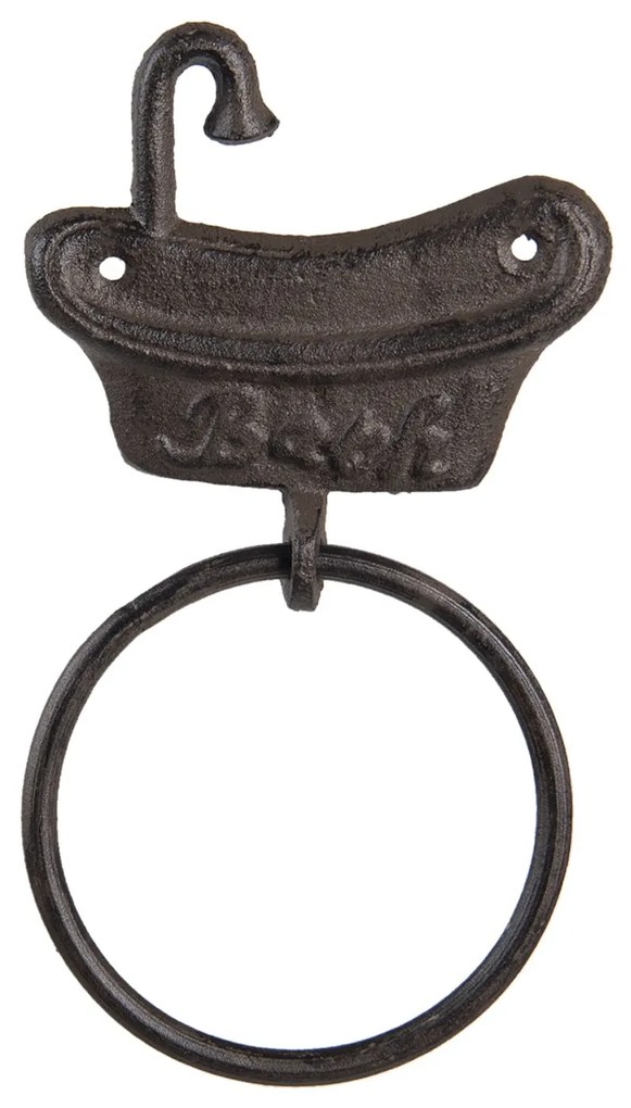 Hnědo černý litinový nástěnný kruhový háček Bath - 12*2*22 cm