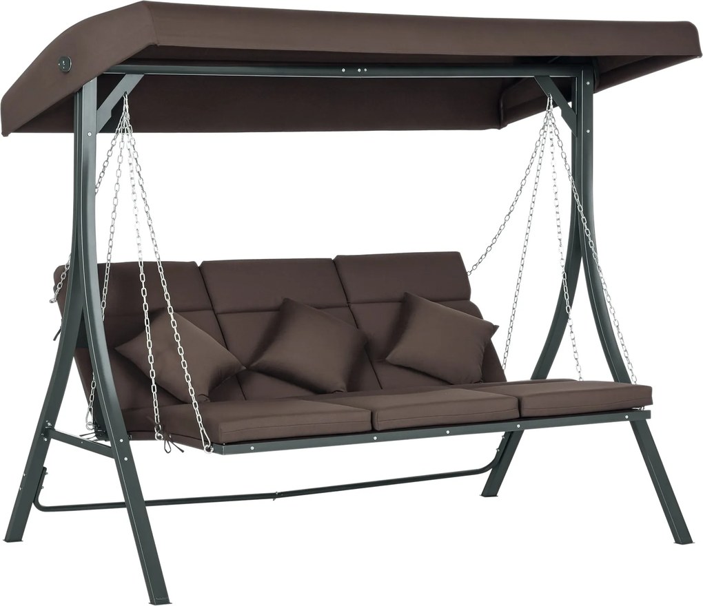 Outsunny 3-místná houpací lavice Hollywood, houpací lavice s nastavitelnou sluneční clonou, zahradní houpadlo s polstry, unese až 270 kg, kov, textil,