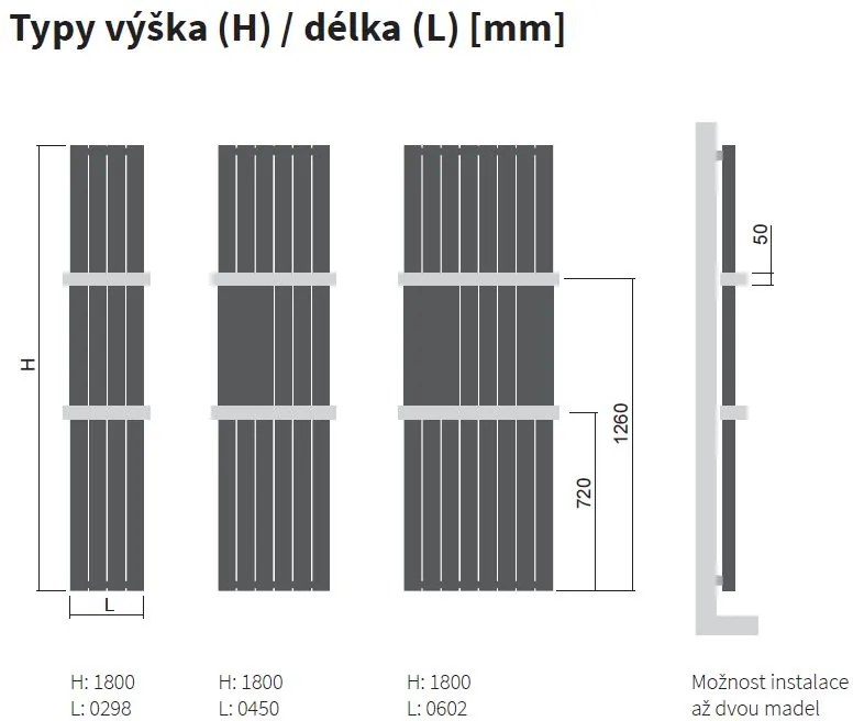 Isan Collom Uni 1800 x 298 mm koupelnový radiátor bílý