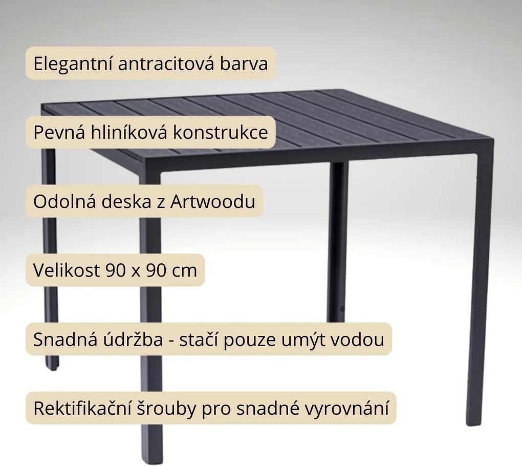 Vikio Zahradní jídelní stůl 90x90cm DT165 antracit