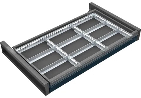 Organizér nářadí do zásuvky skříní KOVOS se šířkou 505 mm, 9 přihrádek