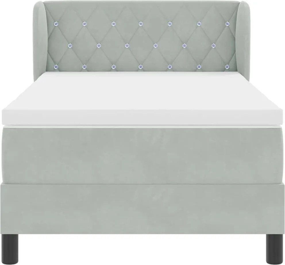 Postel s boxspringem s čelo Světle šedá 90 x 190 cm samet 3340310
