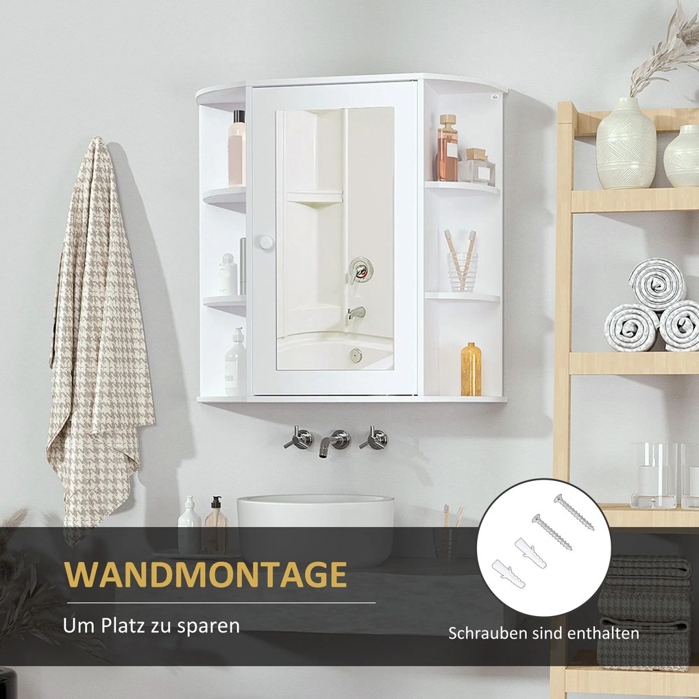 HOMCOM zrcadlová skříňka koupelnová zrcadlová nástěnná skříňka s 8 přihrádkami víceúčelová skříňka bílá 66x17x63cm do koupelny
