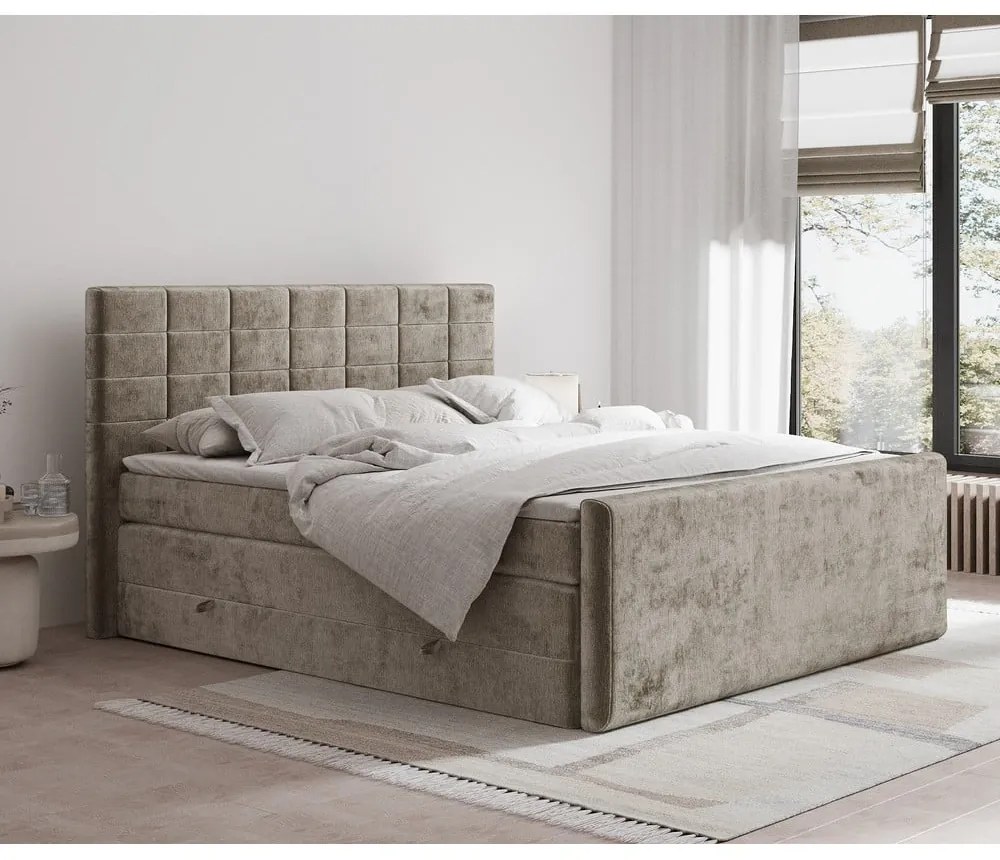 Světle hnědá boxspring postel s úložným prostorem 200x200 cm Ava – Maison de Rêve