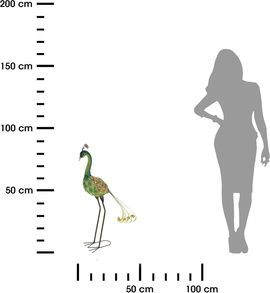 Zahradní kovová figurka Peafowl, 80 cm, zelená