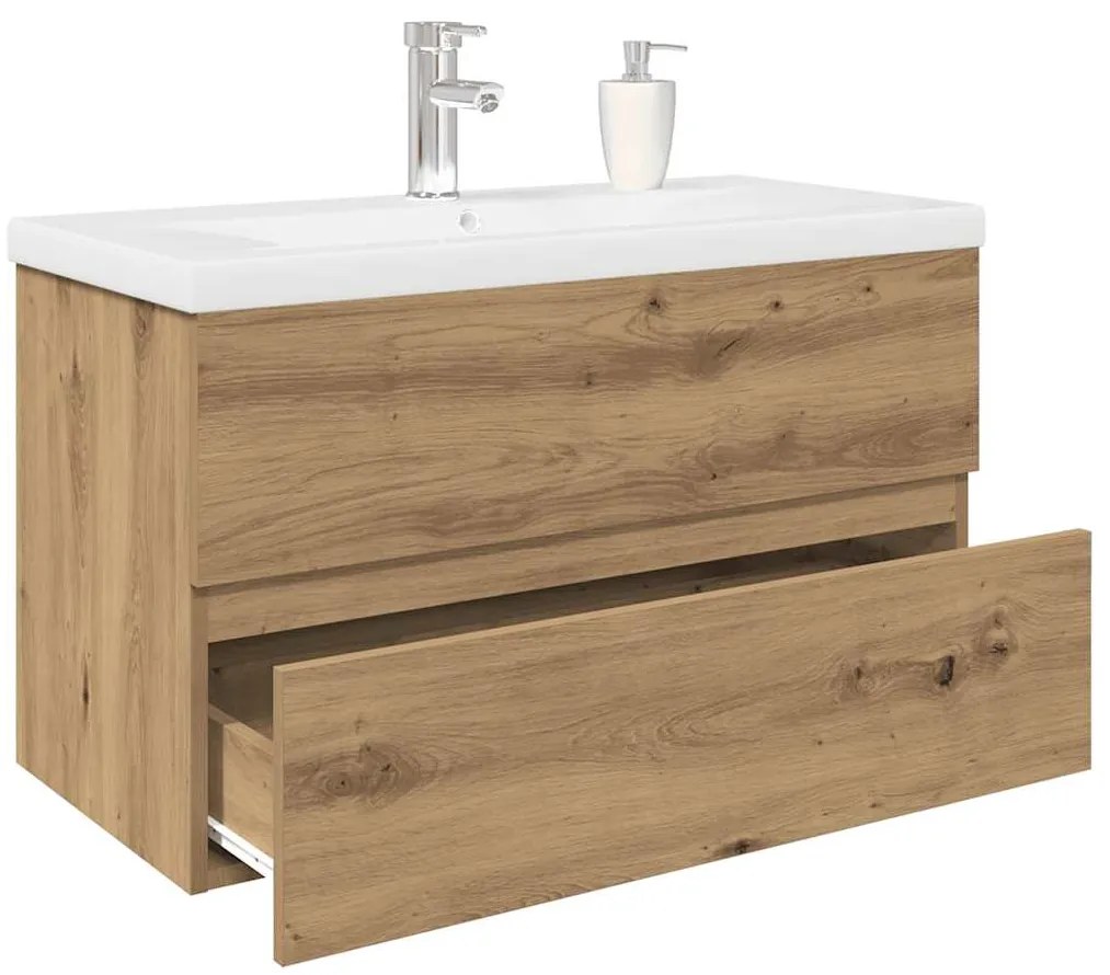 Umyvadlová skříňka s vestavěným umyvadlem a baterie dub artisan 3328934