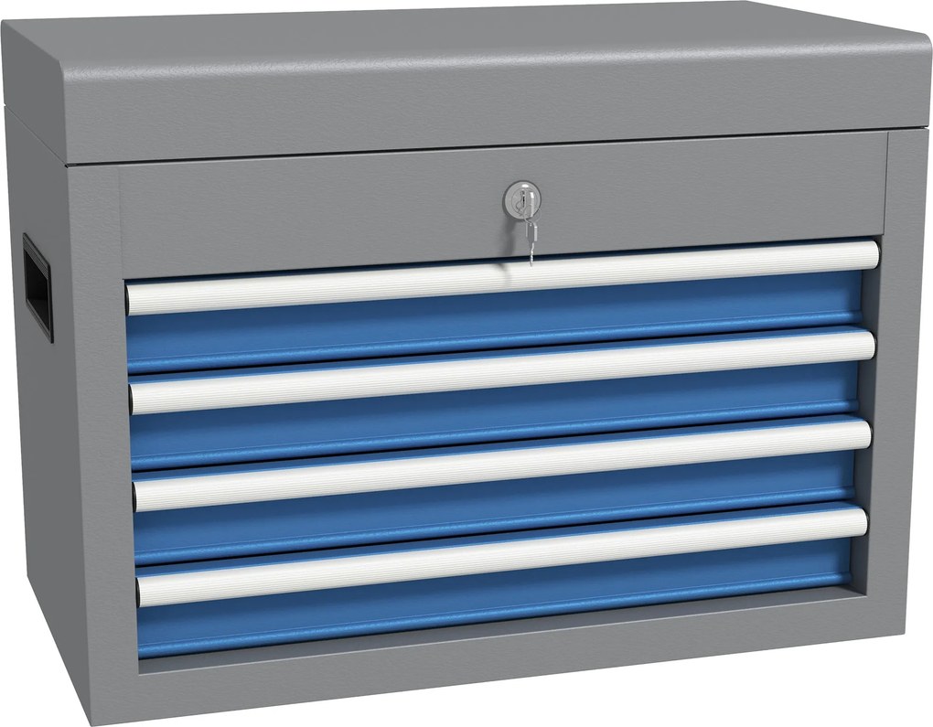 DURHAND Kovová Toolbox s 4 Zásuvkami a Zámkem - Horní Plocha a Boční Rukojeti - Nosnost 20 kg - 45x24,5x32,5 cm - Šedá a Modrá | Aosom
