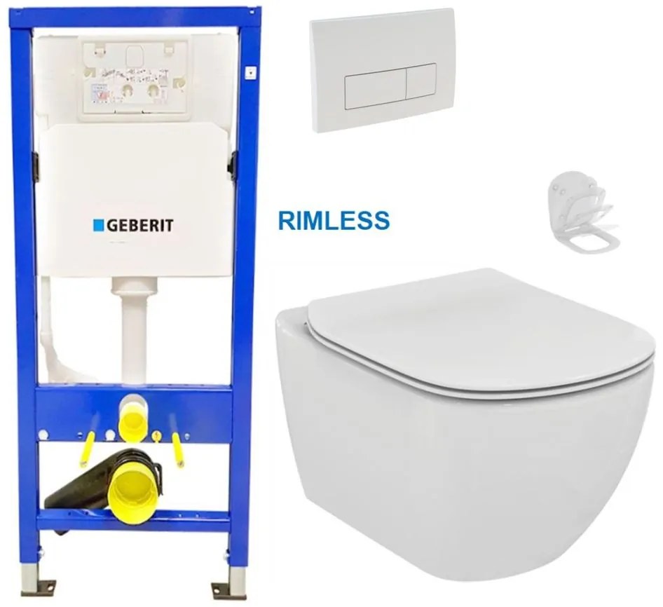 AKCE/SET/GEBERIT - SET Duofix Sada pro závěsné WC 458.103.00.1 + tlačítko DELTA51 BÍLÉ +WC TESI RIMLESS 458.103.00.1 51BI TE2