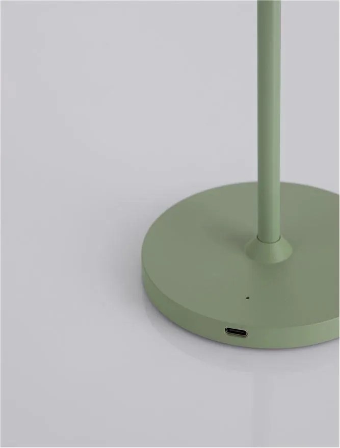 NV 9223405 Venkovní stolní lampa SEINA olivově zelený hliník a akryl LED 2W 2700K 5V DC IP54 vypínač na těle nabíjecí s PG základnou nebo USB C kabelem - NOVA LUCE