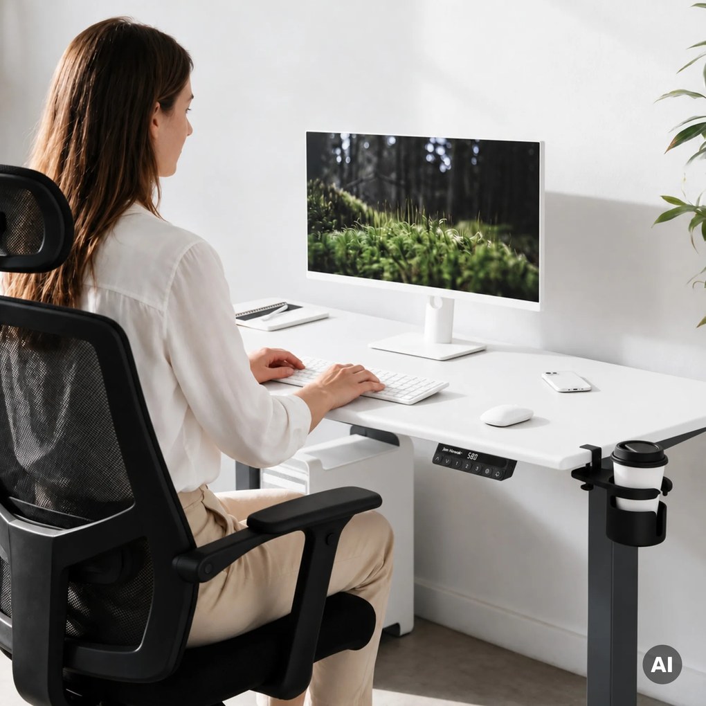 Elektrický stůl s nastavením výšky ergonomický antracitově-bílý, 1400x700 mm: ARIA