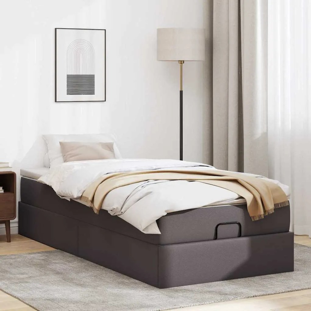 Osmanský rám postele s matrací šedá 90x200cm umělá kůže 3311019