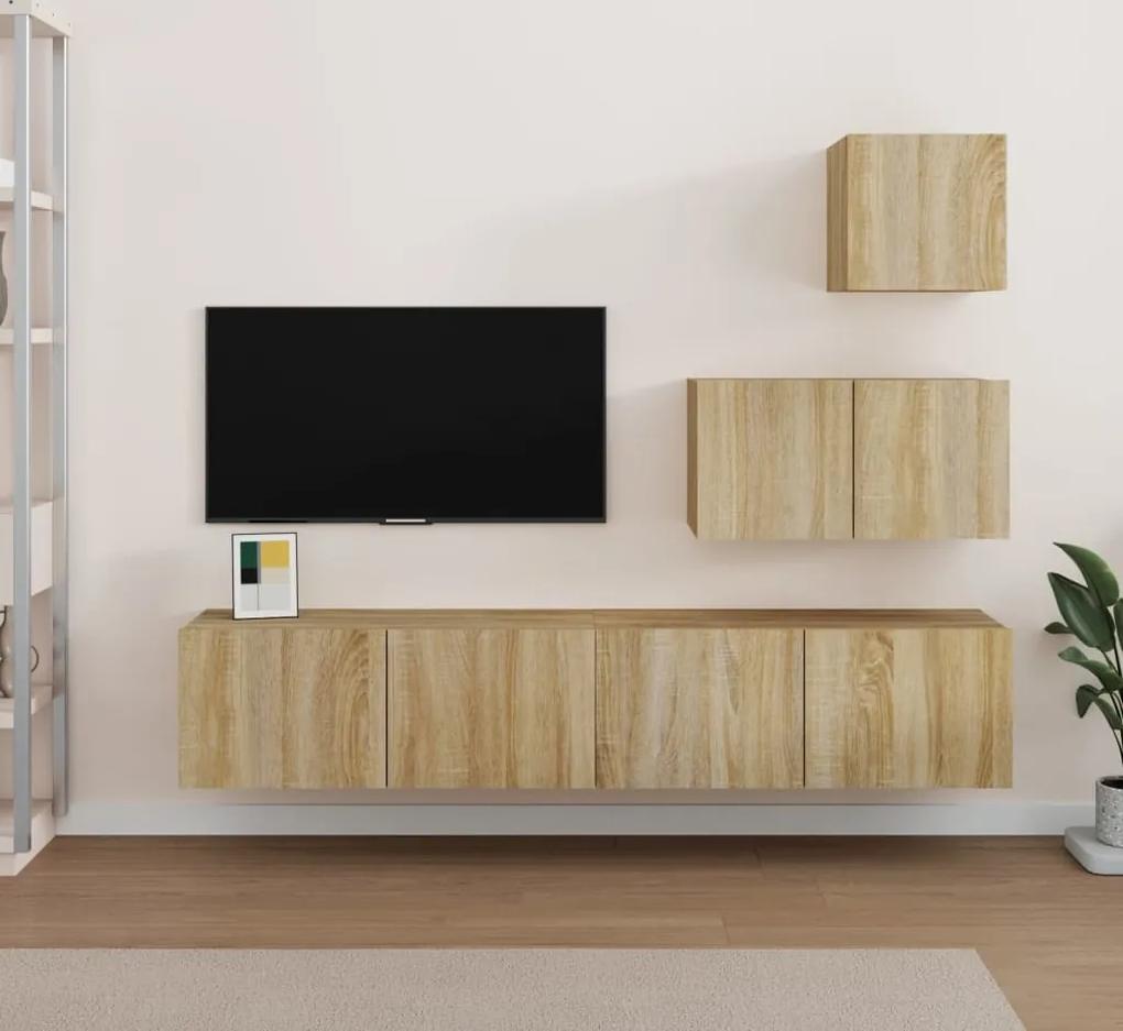 vidaXL 4dílný set TV skříněk kompozitní dřevo [3114645] Barva: Betonová šedá