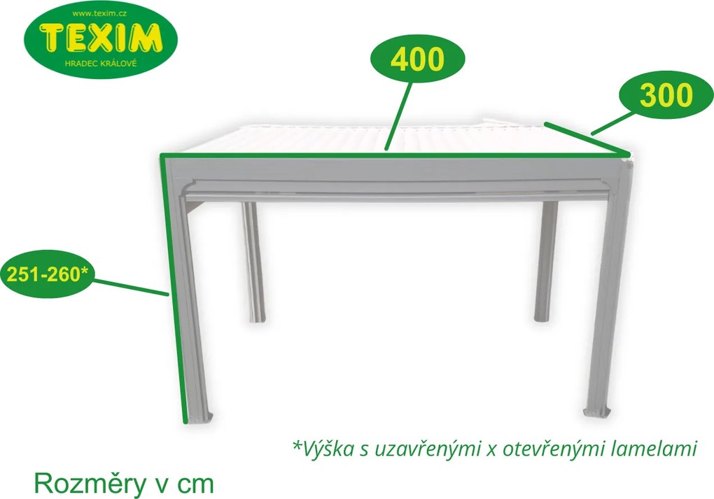 Nábytek Texim Bioklimatická pergola NOELA PREMIUM 3x4m antracit + montáž Barva lamel: Bílá
