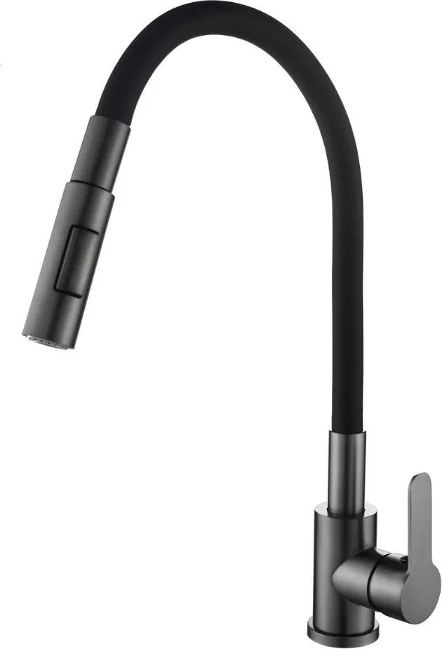 Gamma Flex 4000, stojánková dřezová baterie s flexibilním ramenem, 2-funkční výtok, černá-grafitová, GMA-BFX-4000GM