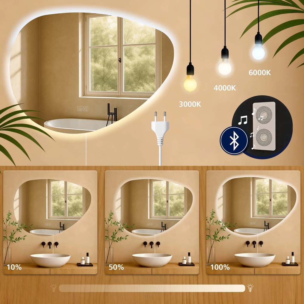 Koupelnové zrcadlo Almafie 65x75 s Bluetooth – čiré sklo