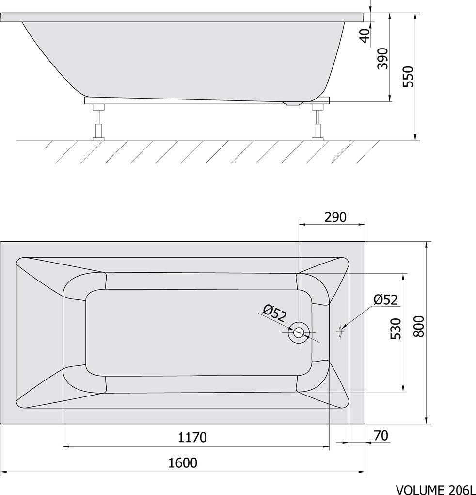Polysan NOEMI obdélníková vana 160 x 80 x 39 cm bílá mat 71722.11