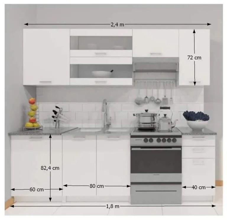 Kuchyňská linka 2,4m, kuchyně bílá, Tempo Kondela FABIANA